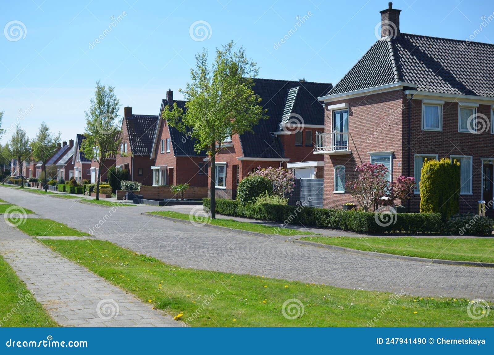 Block of Houses on Sunny Day. Suburban District Stock Photo - Image of ...
