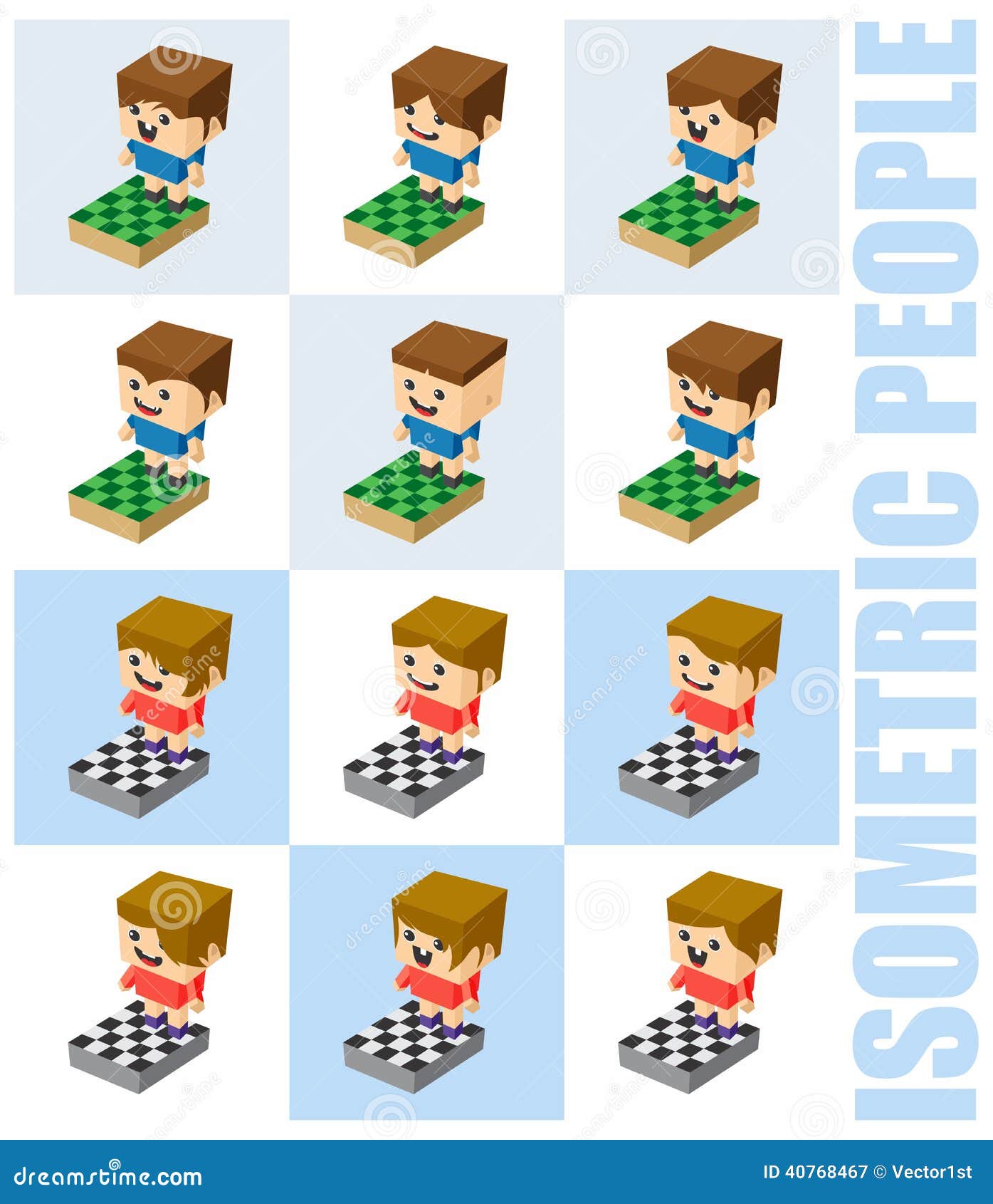 Block Isometric Cartoon Character Stock Vector - Illustration of square ...