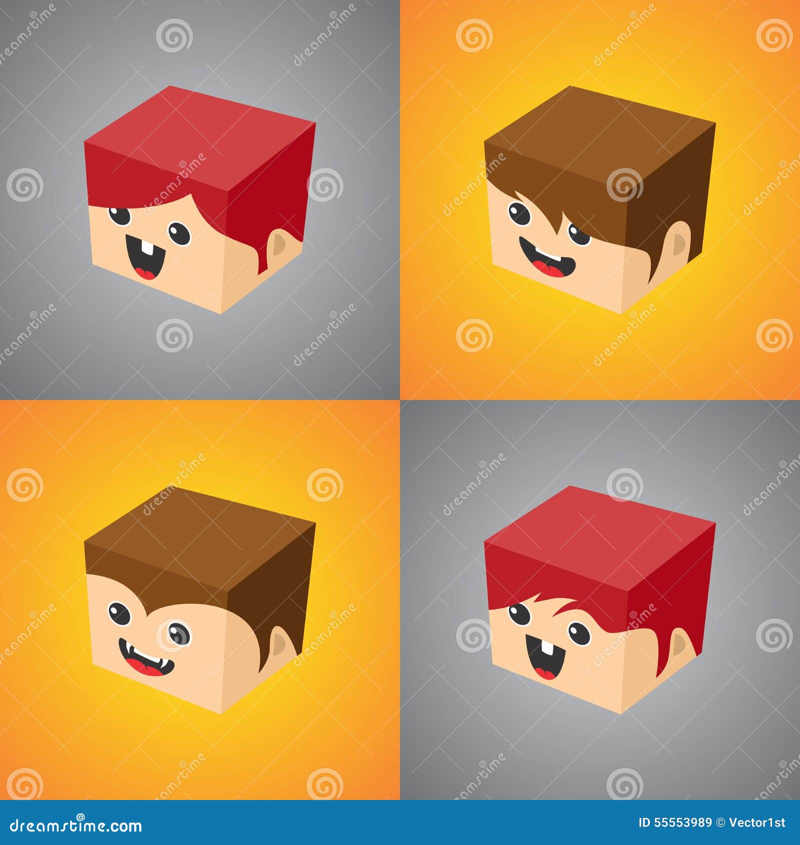 Block Isometric Cartoon Character Stock Vector - Illustration of square ...