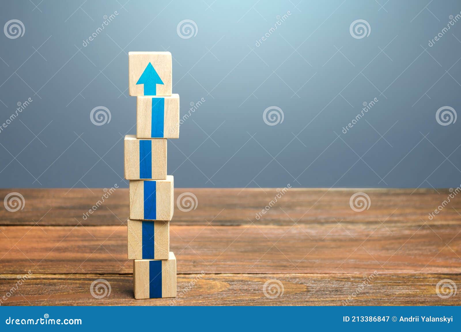 Block Tower With Blue Arrows. Growth, Development Progress. Road Map ...