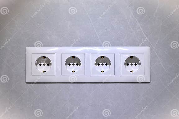 Block of White Electrical Sockets Stock Image - Image of connector ...