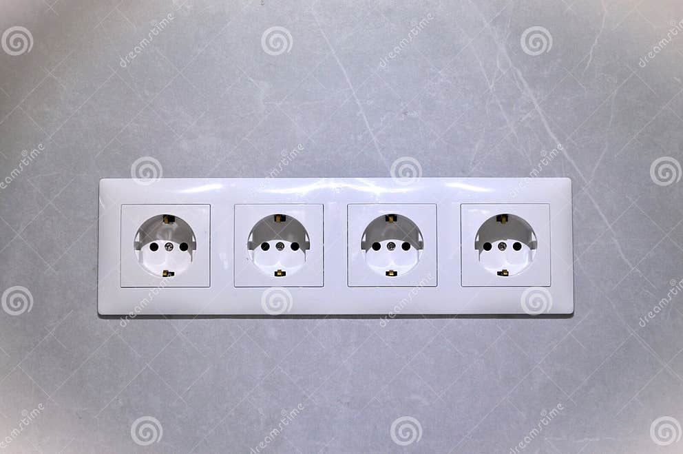 Block of White Electrical Sockets Stock Image - Image of connector ...