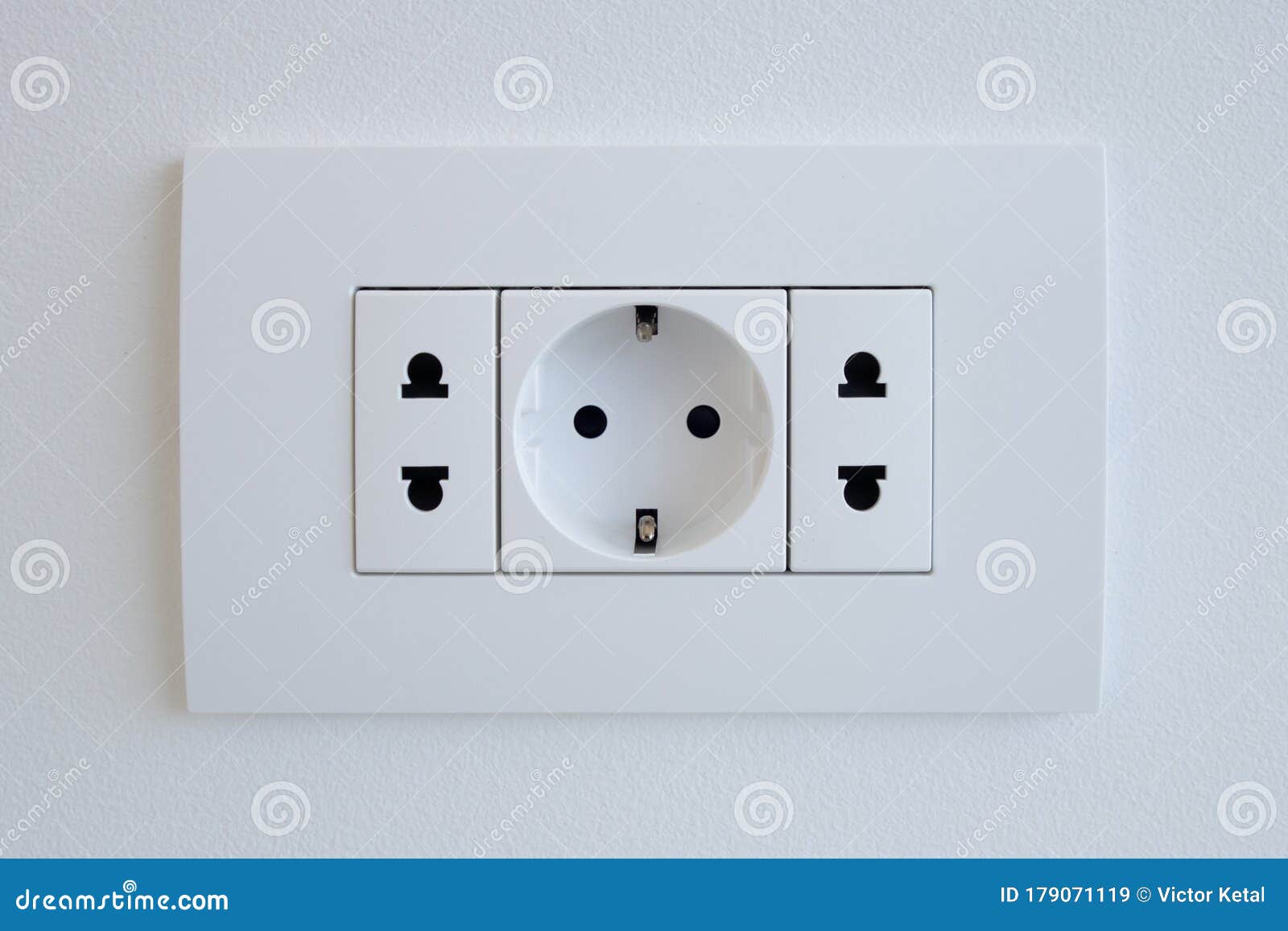 A Block of White Outlets Consisting of One EU Standard Outlet with ...