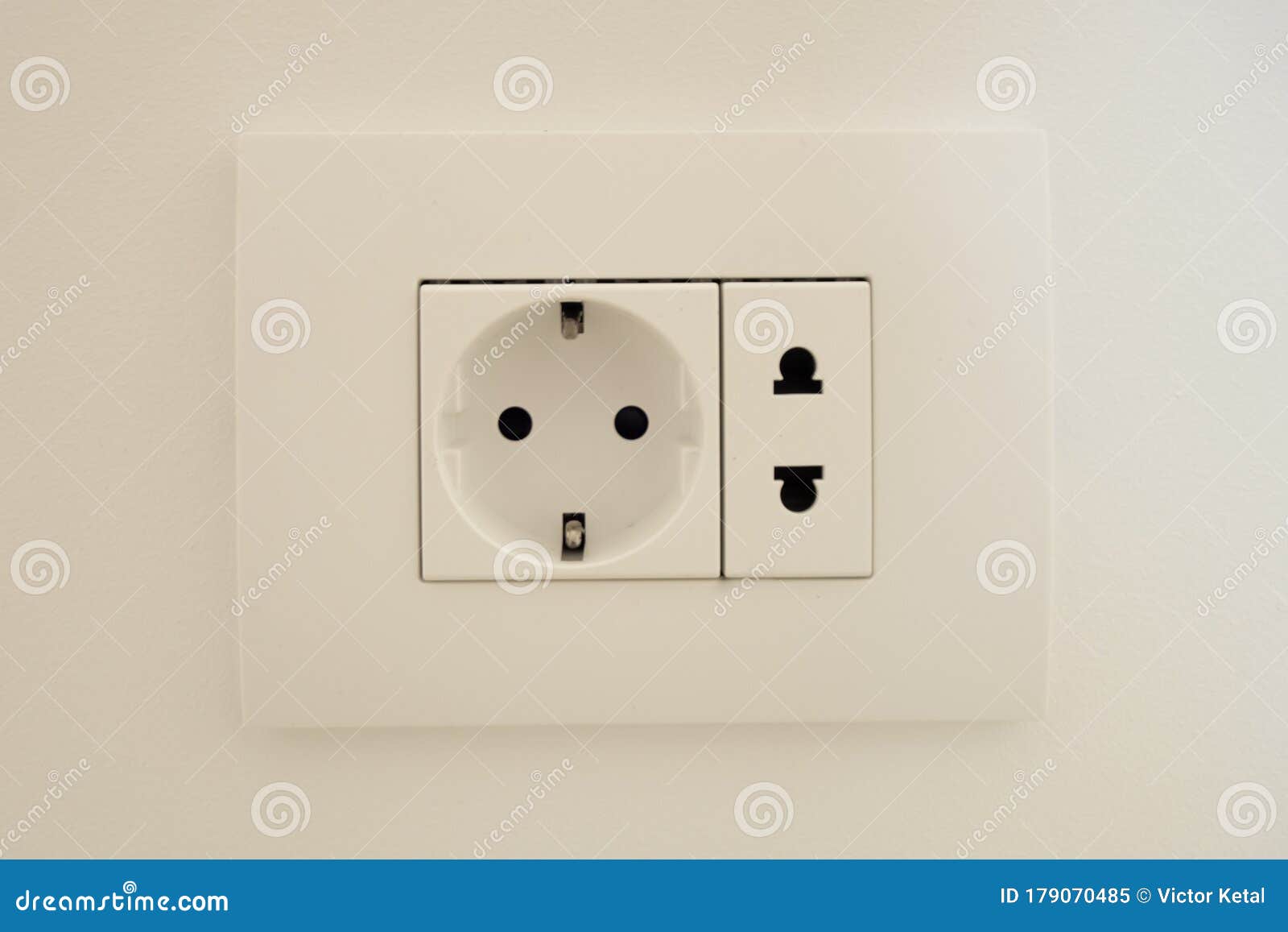 A Block of White Outlets Consisting of One EU Standard Outlet with ...