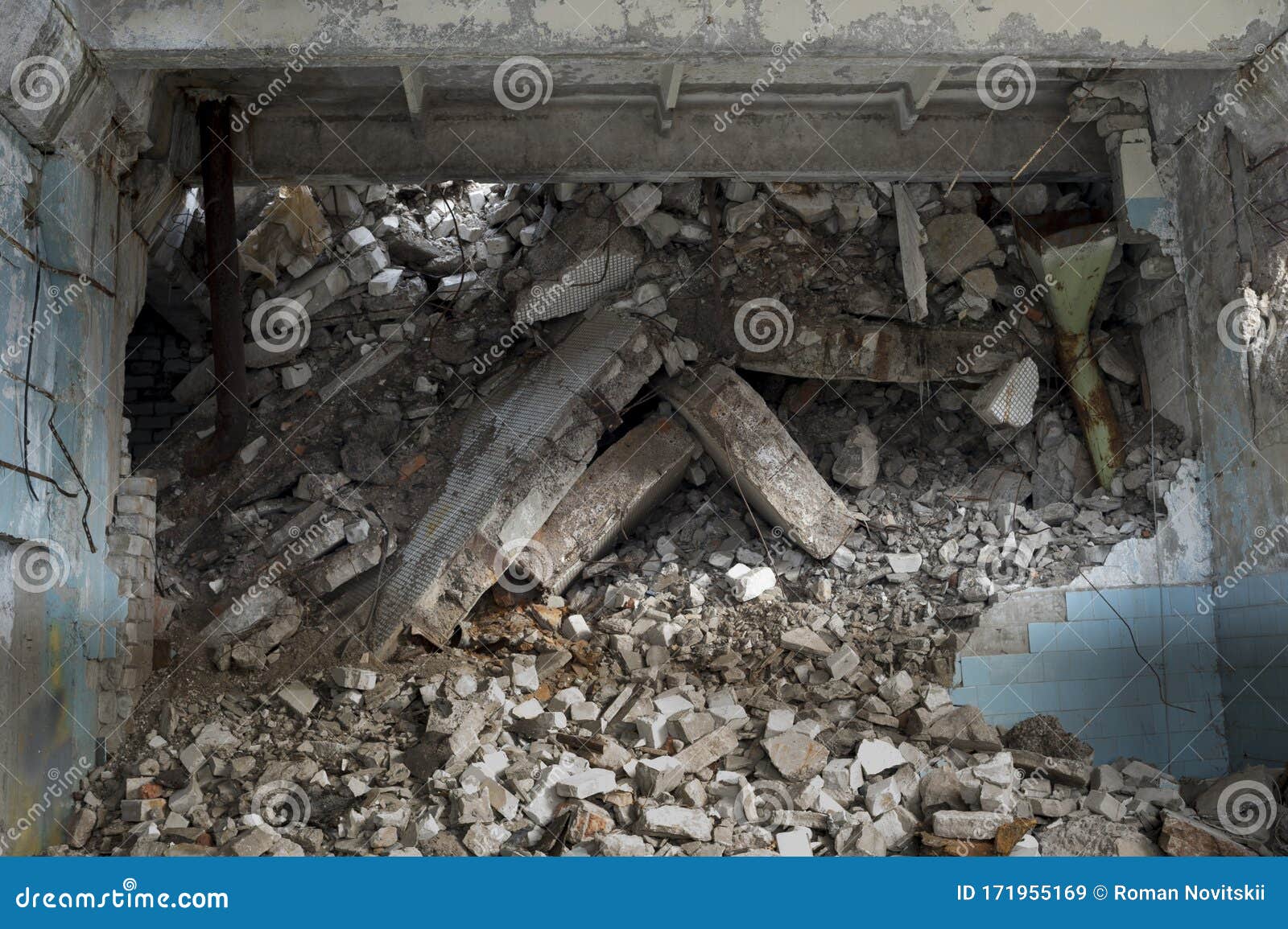 Blockage of Concrete Fragments of the Remains of the Slab, Bricks of ...