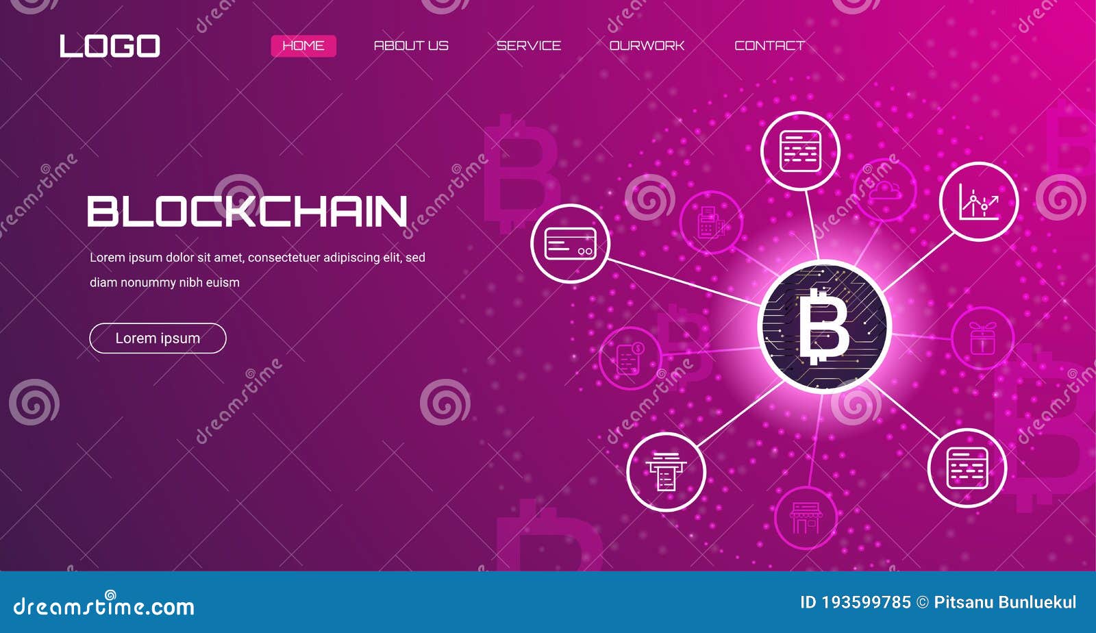 Blockchain Banner Concept Design on Pink Background Stock Vector ...