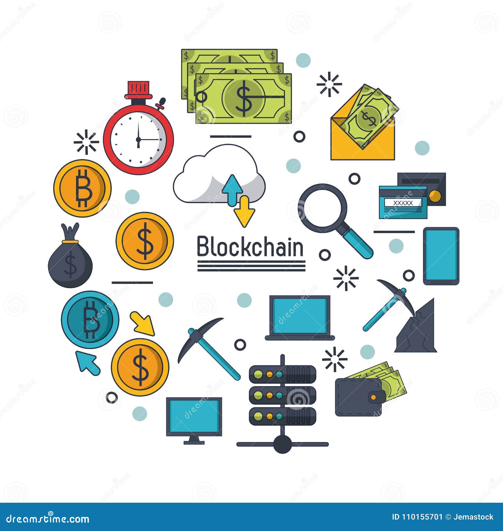 Blockchain and bitcoin stock vector. Illustration of internet - 110155701