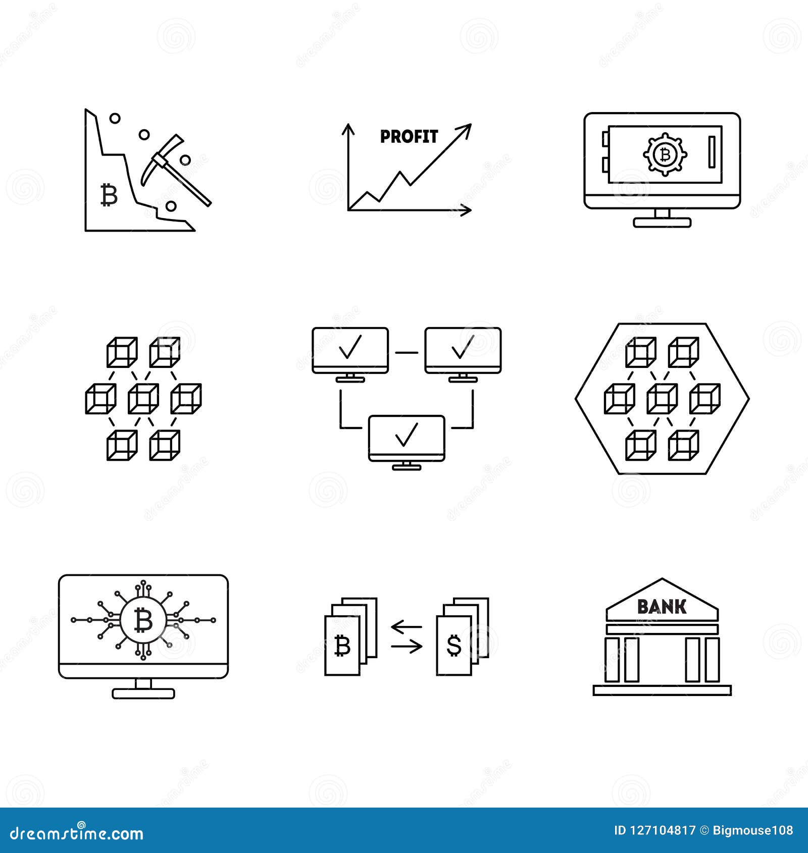 Blockchain Black Thin Line Graphic Concept Vector Stock Vector