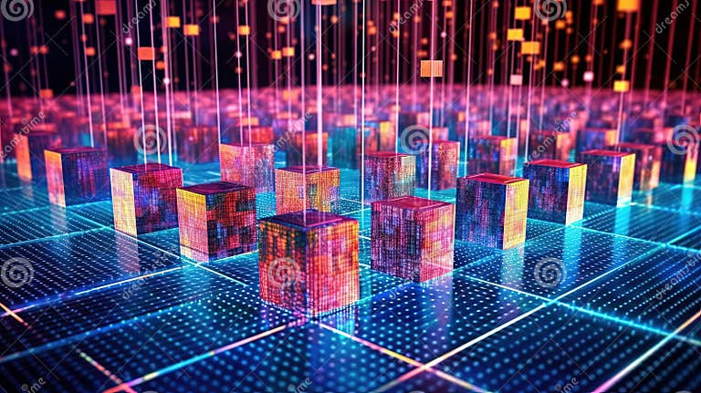 Blockchain Concept. Big Data Binary Code Futuristic Information Technology, Data Flow ...