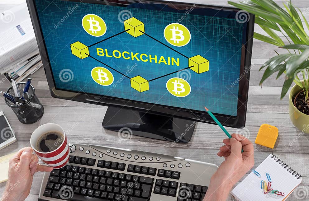 Blockchain Concept on a Computer Stock Image - Image of computer, bank ...