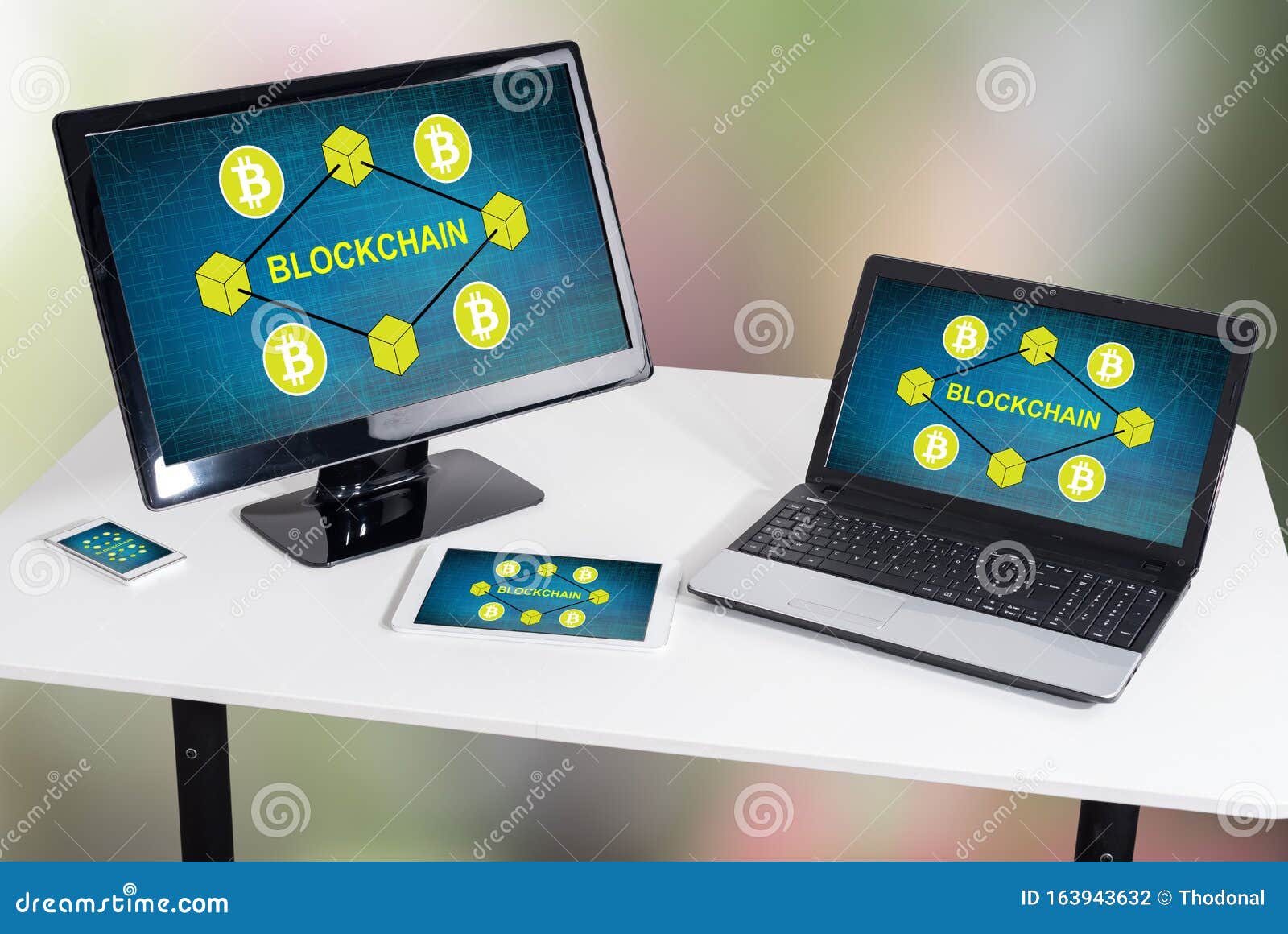 Blockchain Concept on Different Devices Stock Photo - Image of market ...