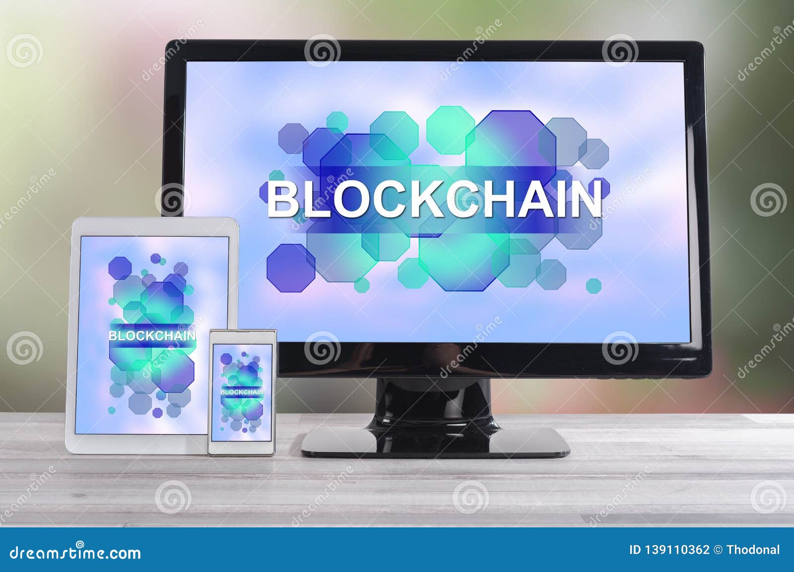 Blockchain Concept on Different Devices Stock Photo - Image of monitor ...