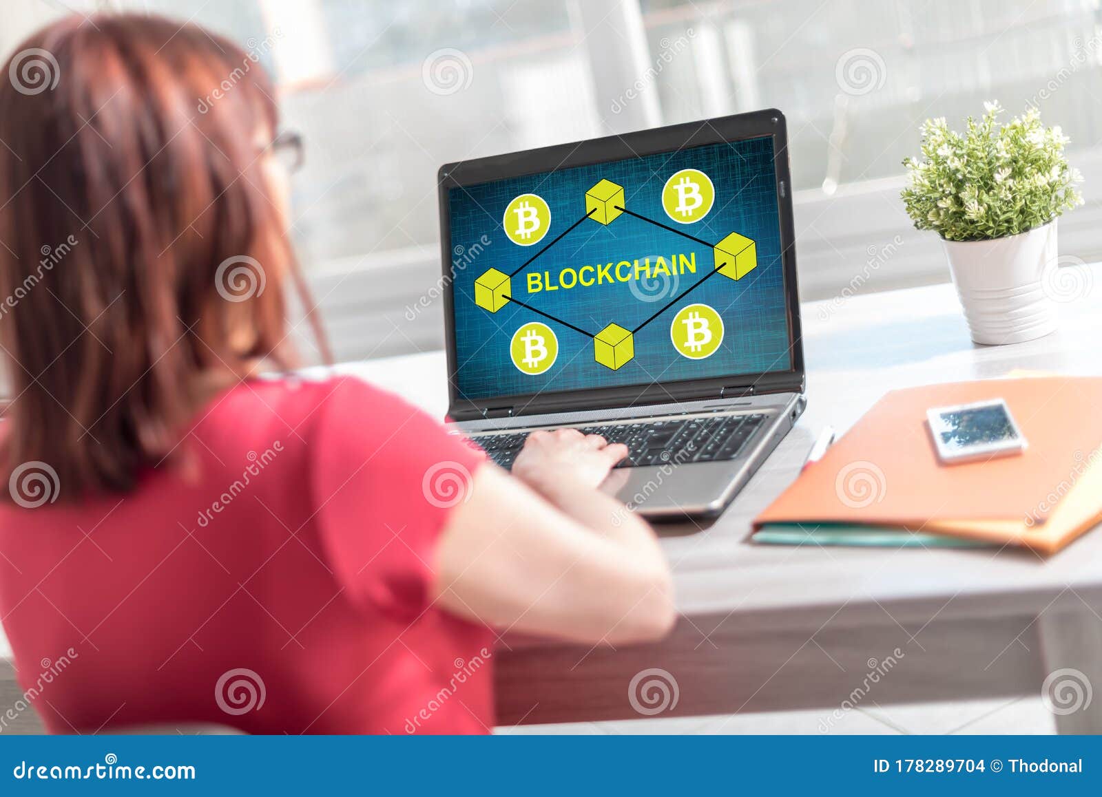 Blockchain Concept on a Laptop Screen Stock Photo - Image of bank ...