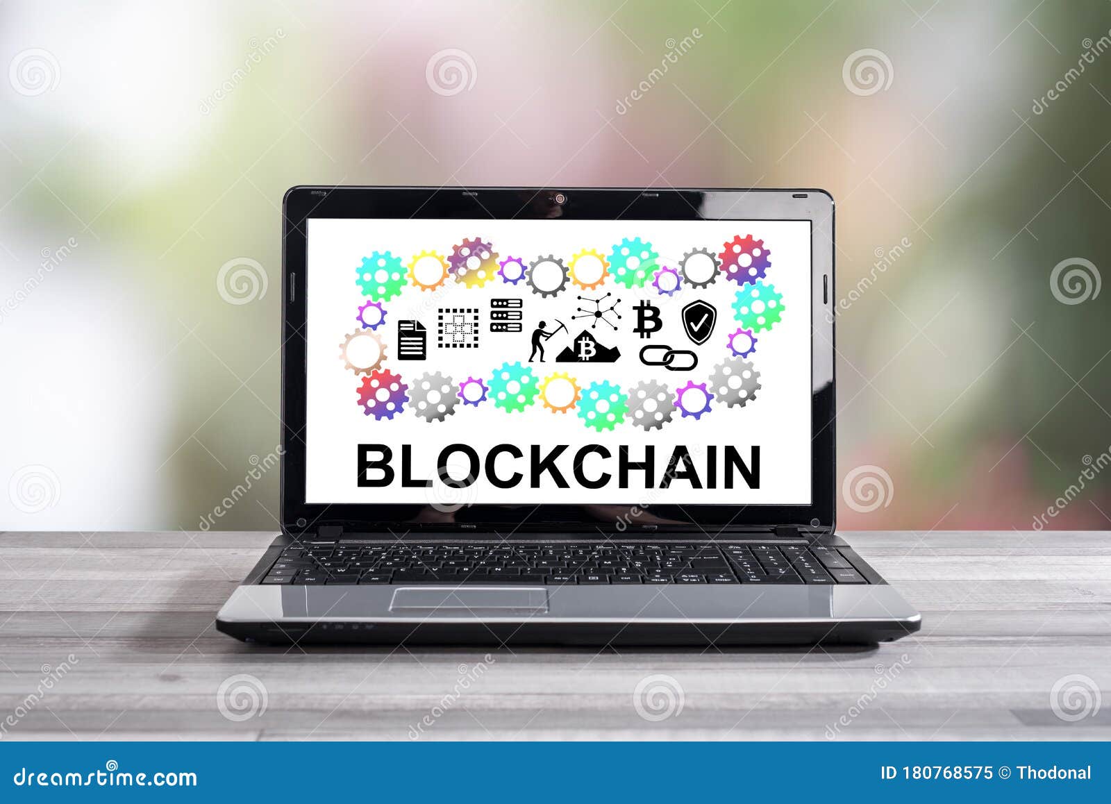 Blockchain Concept on a Laptop Screen Stock Image - Image of connection ...