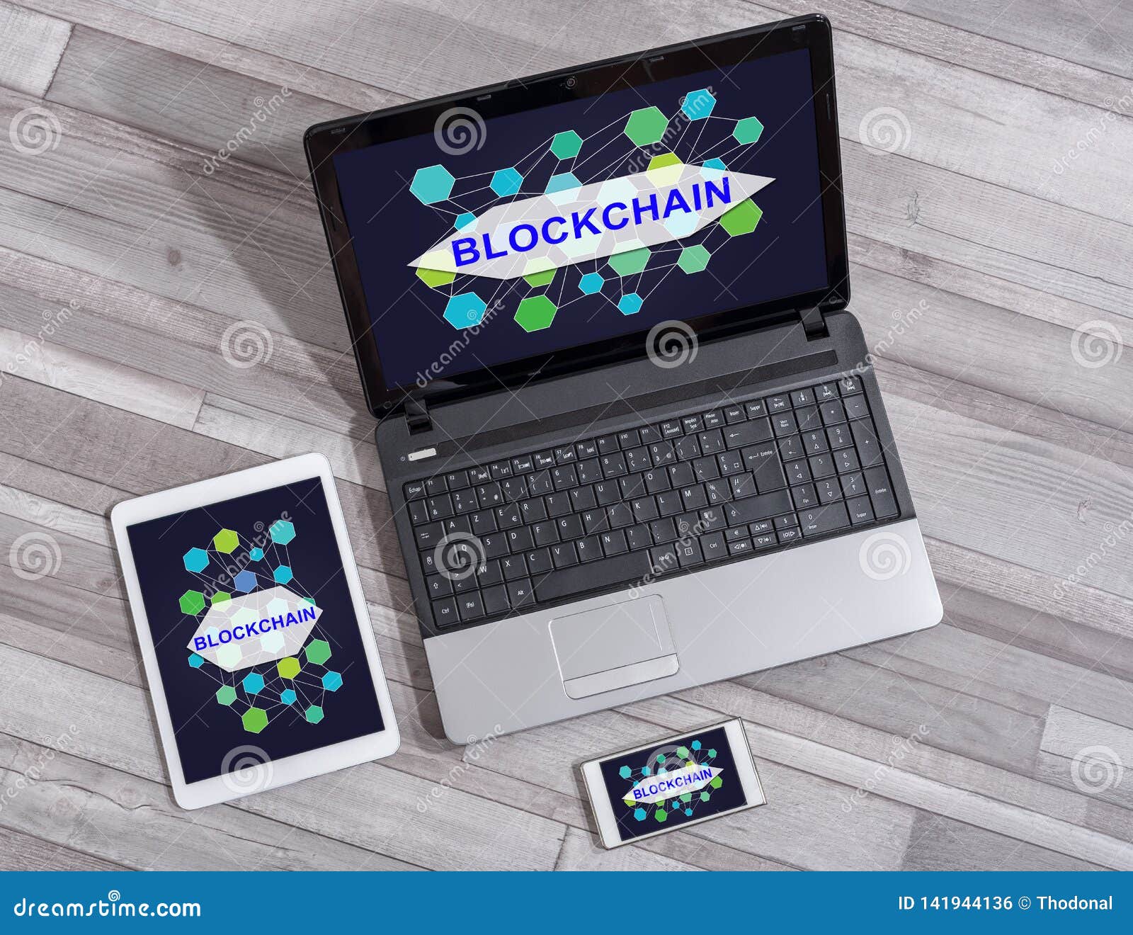 Blockchain Concept on Different Devices Stock Photo - Image of commerce ...
