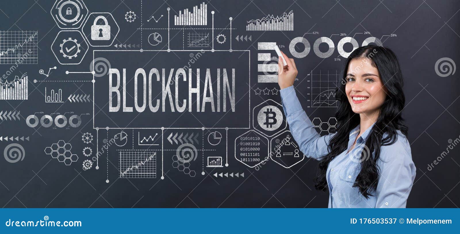 Blockchain Concept with Young Woman Stock Image - Image of concept ...