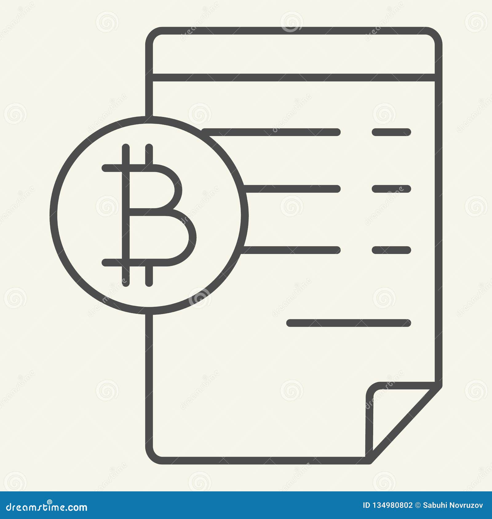 Blockchain Contract Thin Line Icon Bitcoin Document Vector
