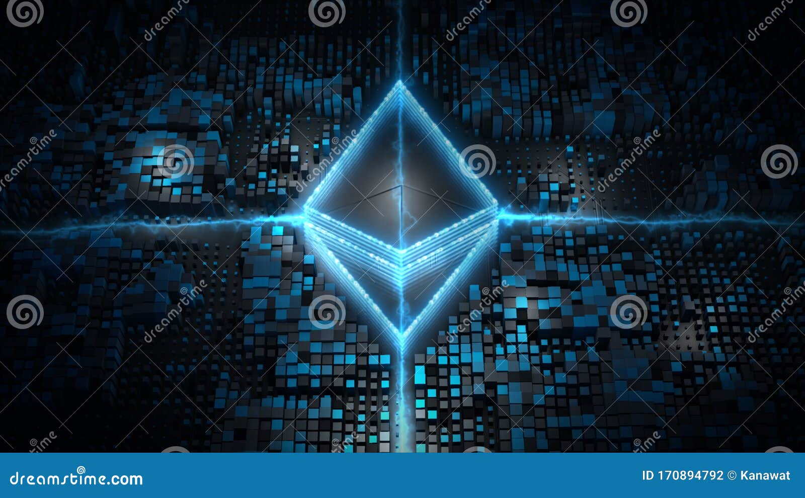 Blockchain Crypto Currency with Ethereum Currency Sign in Digital ...