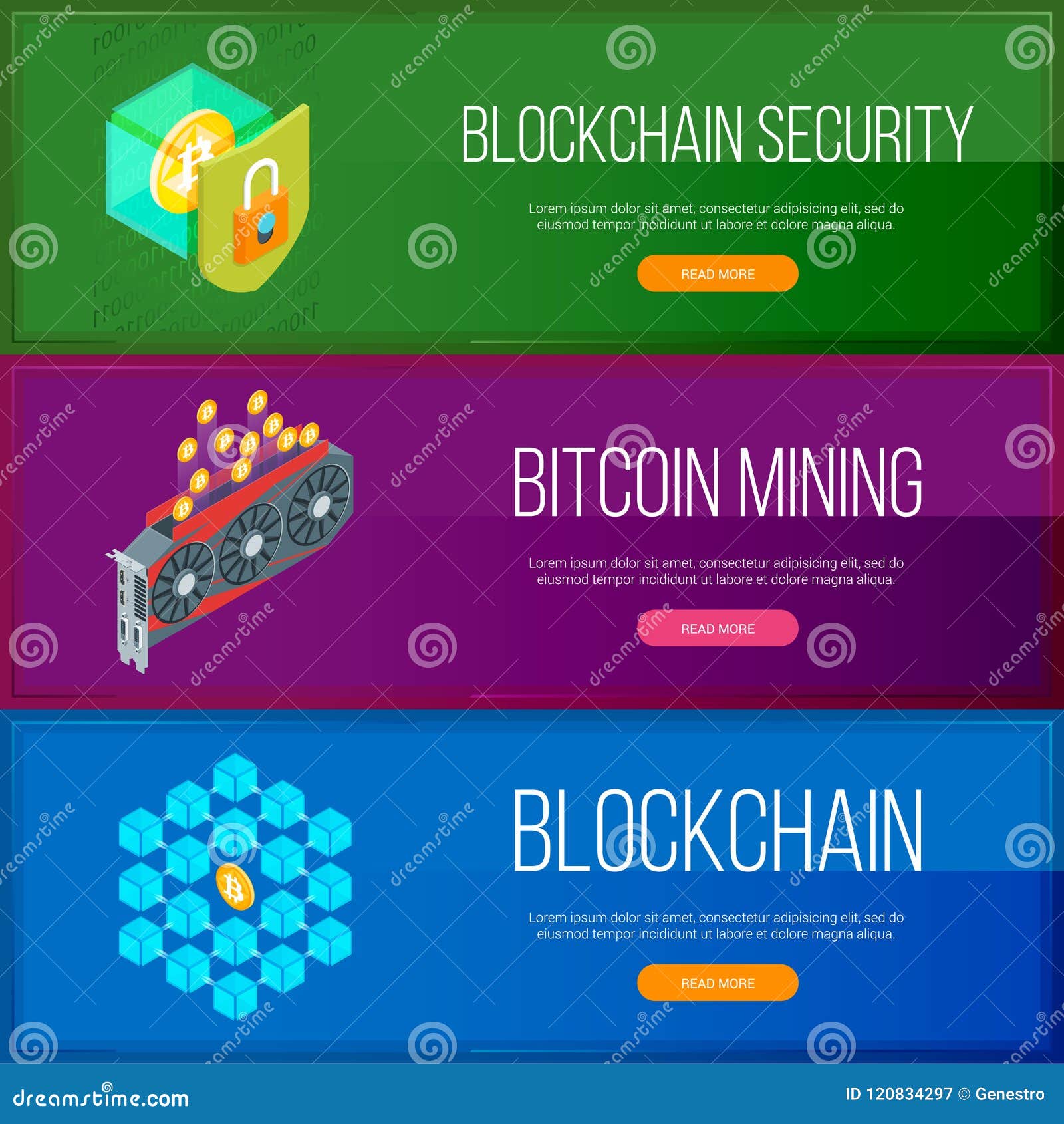 Blockchain and Cryptocurrency Banners Set Stock Vector - Illustration ...