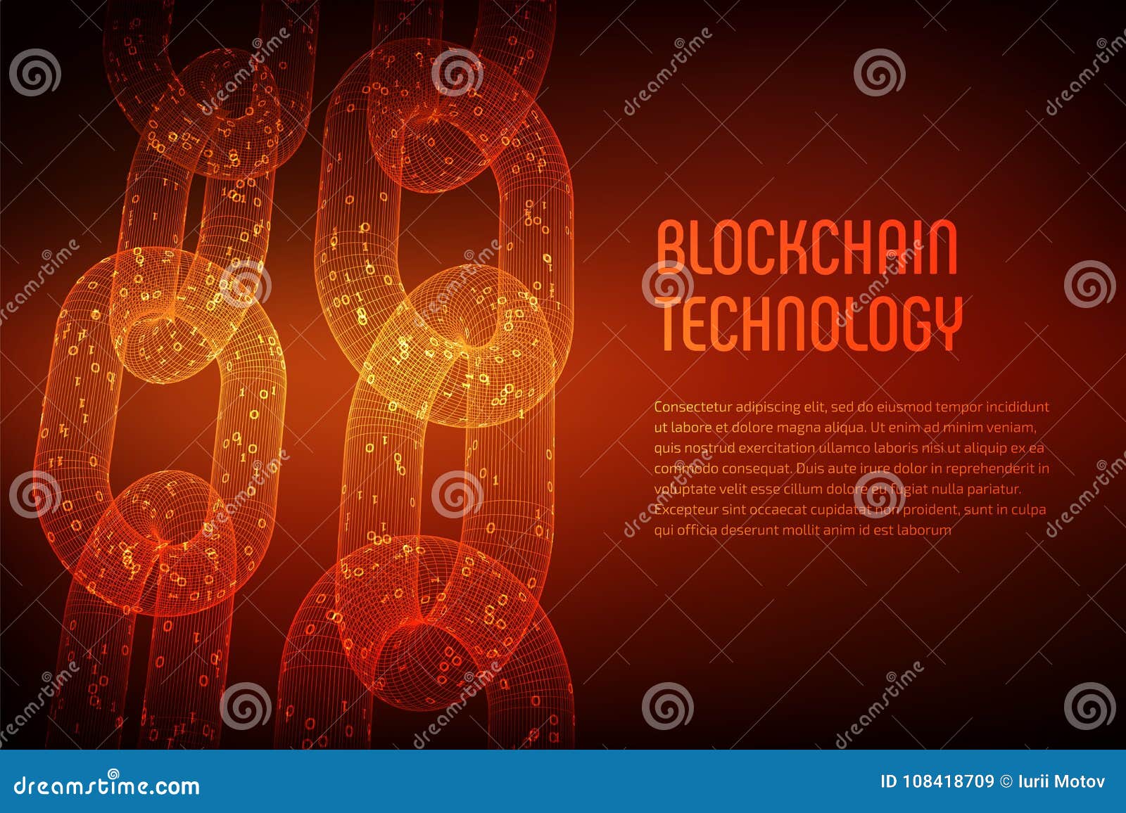 Blockchain. Cryptocurrency. Block Chain Concept. 3D Wireframe Chain ...