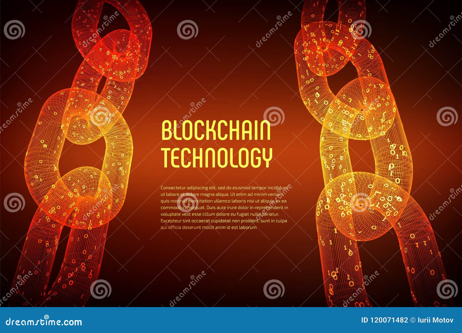 Blockchain. Cryptocurrency. Block Chain Concept. 3D Wireframe Chain ...