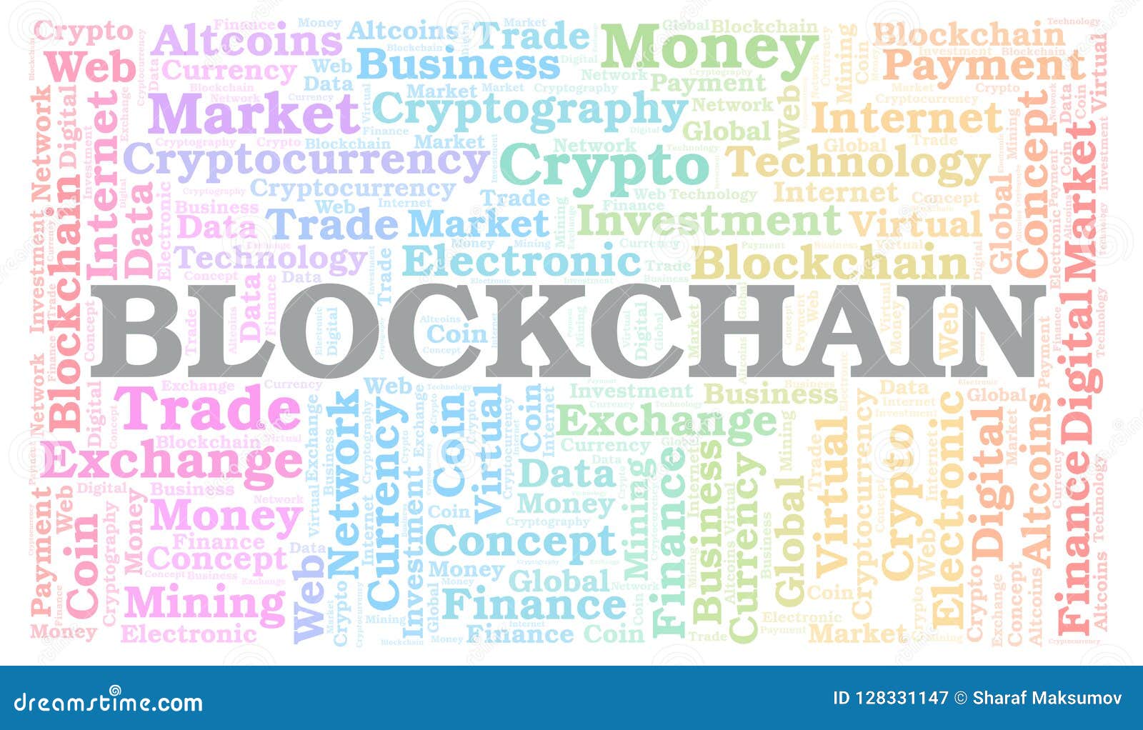 Blockchain Cryptocurrency Coin Word Cloud. Stock Illustration ...