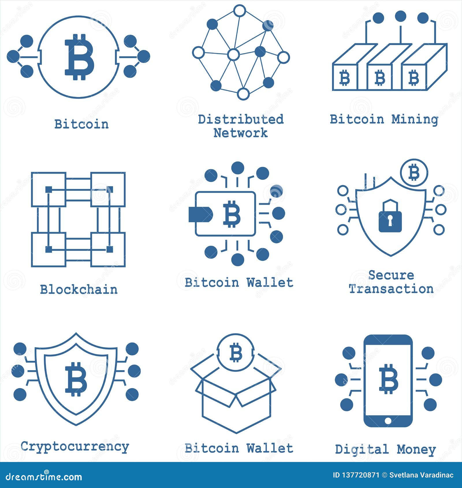 Blockchain Cryptocurrency Flat Icons. Blue Desing. Stock Vector ...