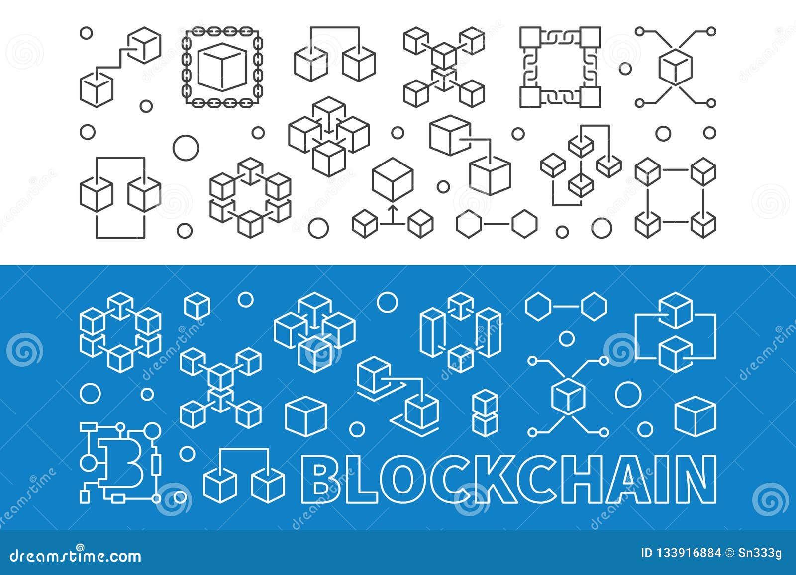 Blockchain Cryptocurrency Outline Vector Banners Set Stock Vector