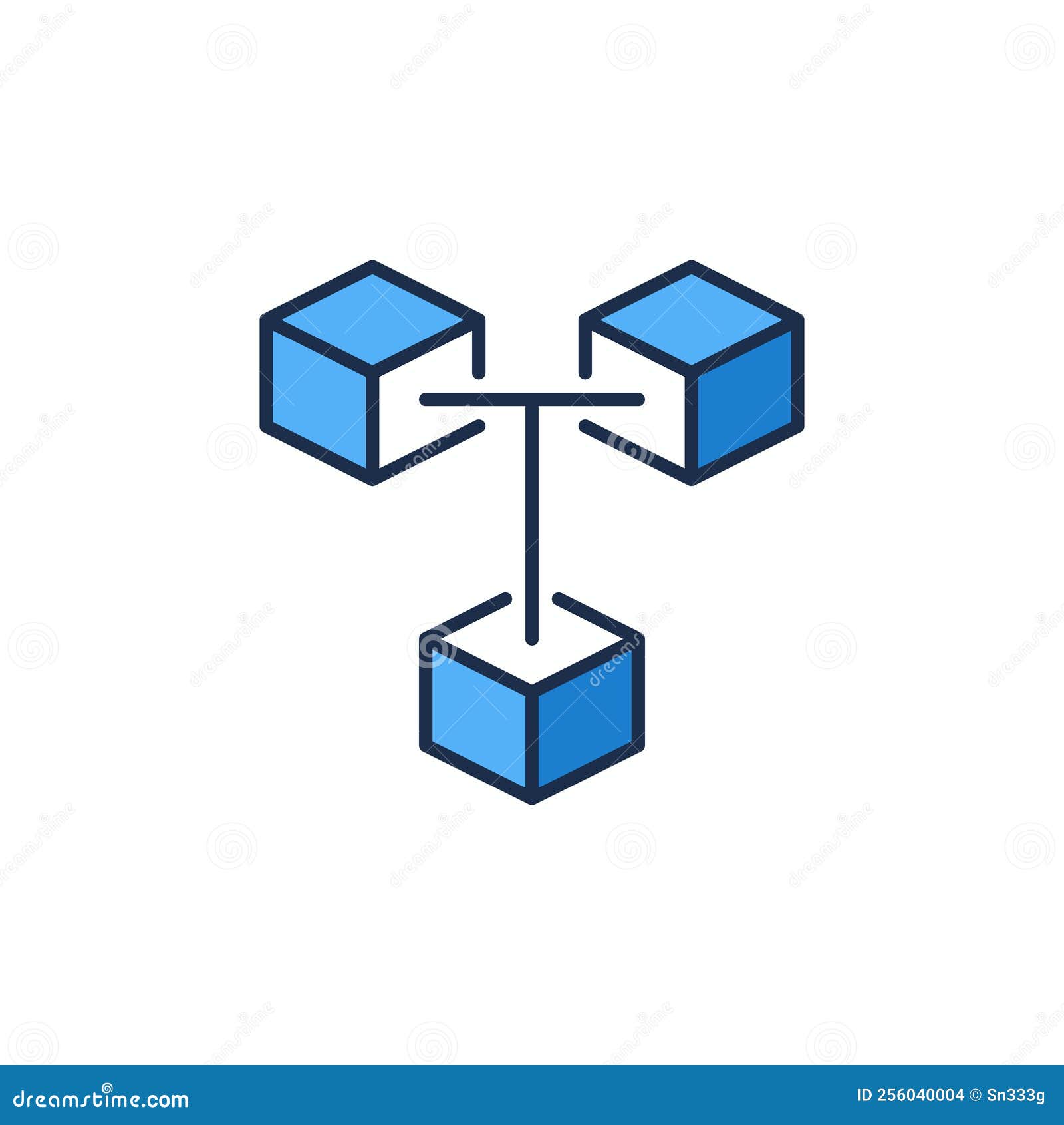Blockchain Cryptocurrency Vector Blue Icon. Three Connected Blocks Sign ...