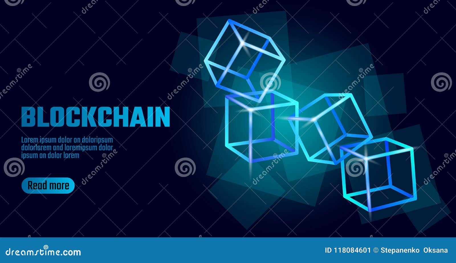 Blockchain Cube Chain Symbol on Square Code Big Data Flow Information ...