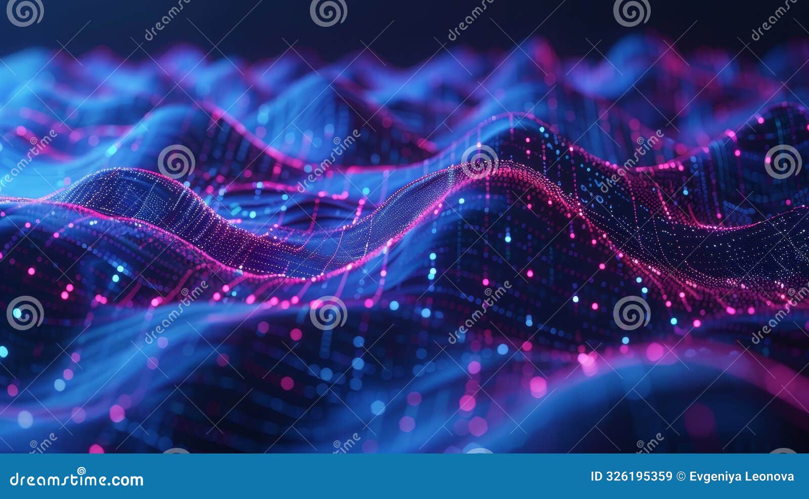 Blockchain Data Flow with Ai Tech, Network Connection, 3d Music Waves in Science Research ...