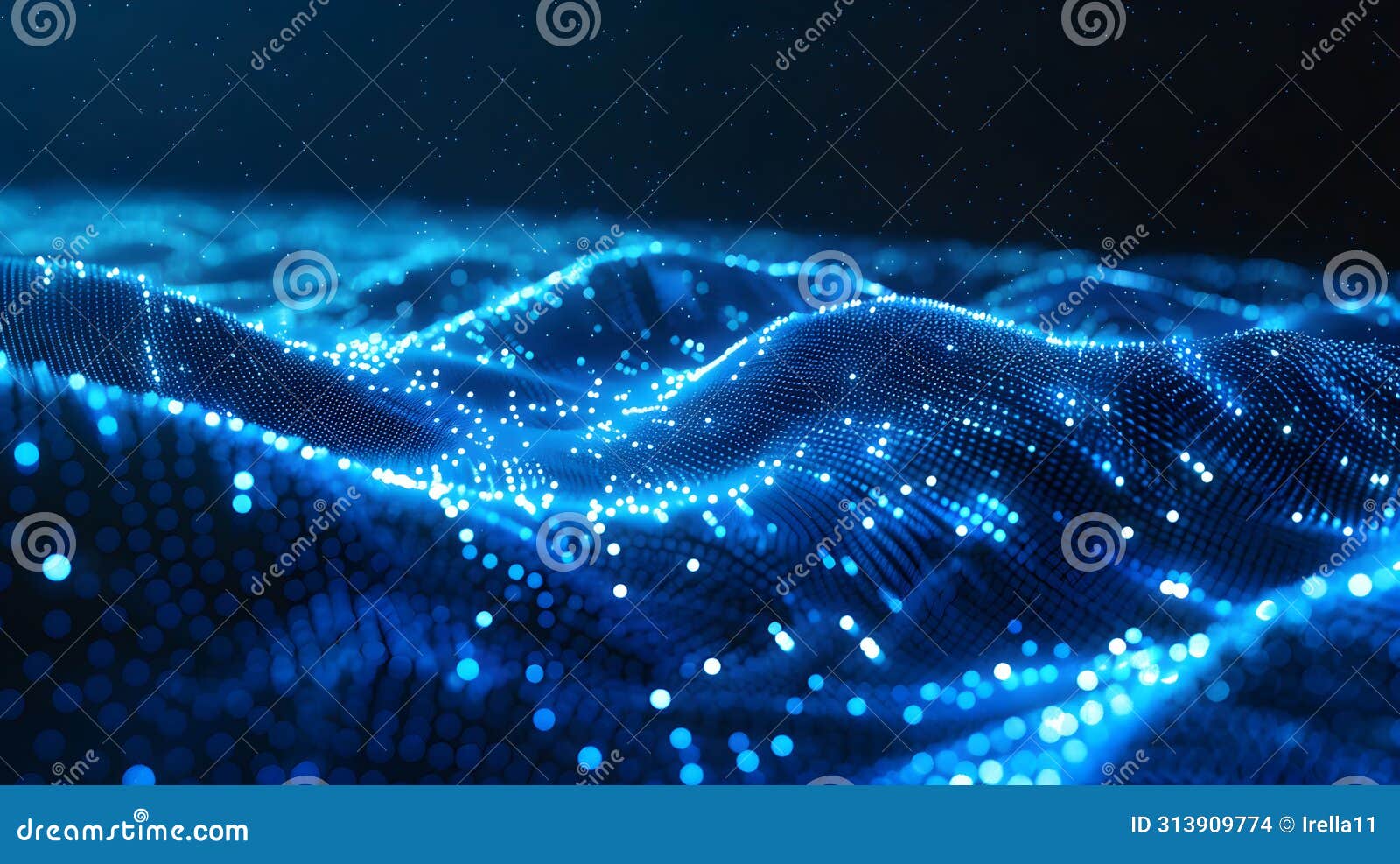 Blockchain Data Waves Blue Background. Big Data Flow. Concept of AI Technology and Digital ...