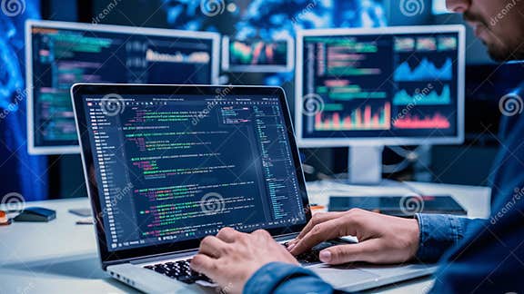 Blockchain Developer Working on Complex Blockchain Code in Modern ...