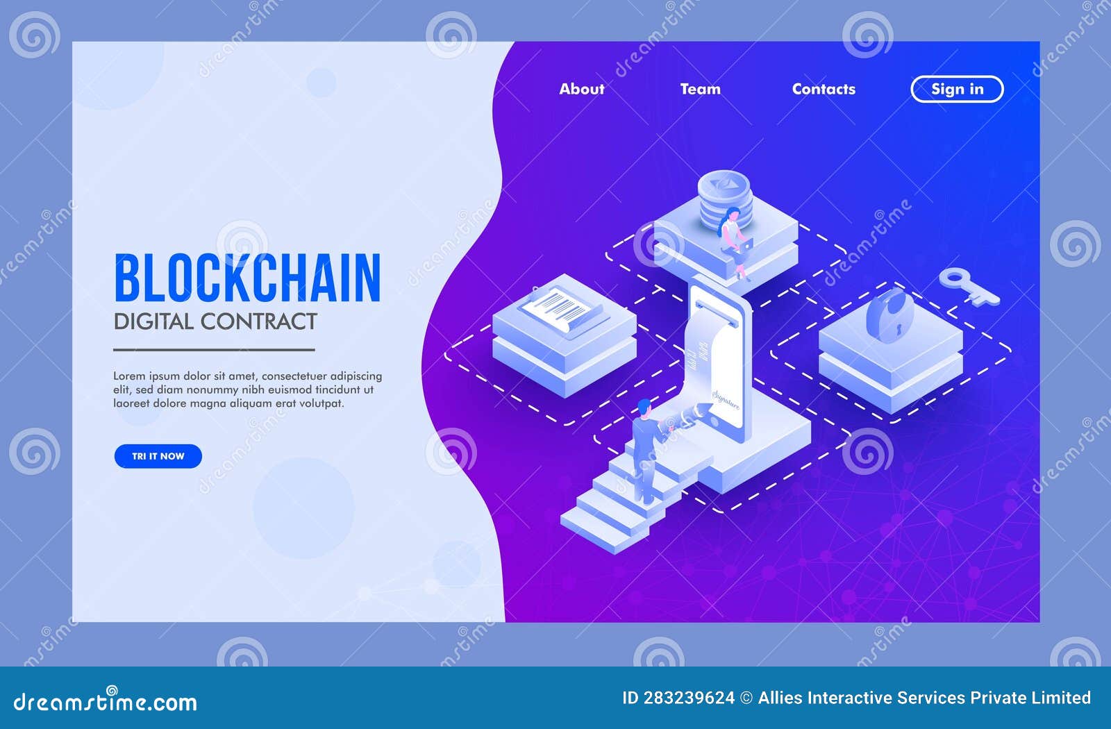 Blockchain Digital Smart Contract Based Landing Page Design Stock ...
