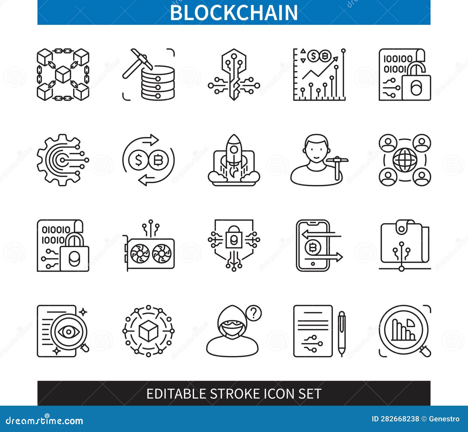 Blockchain Editable Stroke Icon Set Stock Illustration - Illustration ...