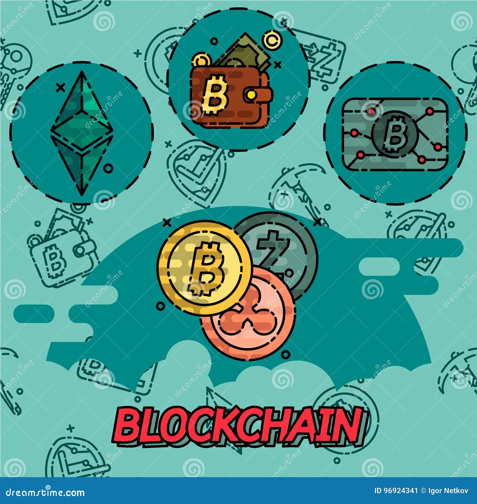 Blockchain Flat Concept Icons Stock Vector - Illustration of finance ...