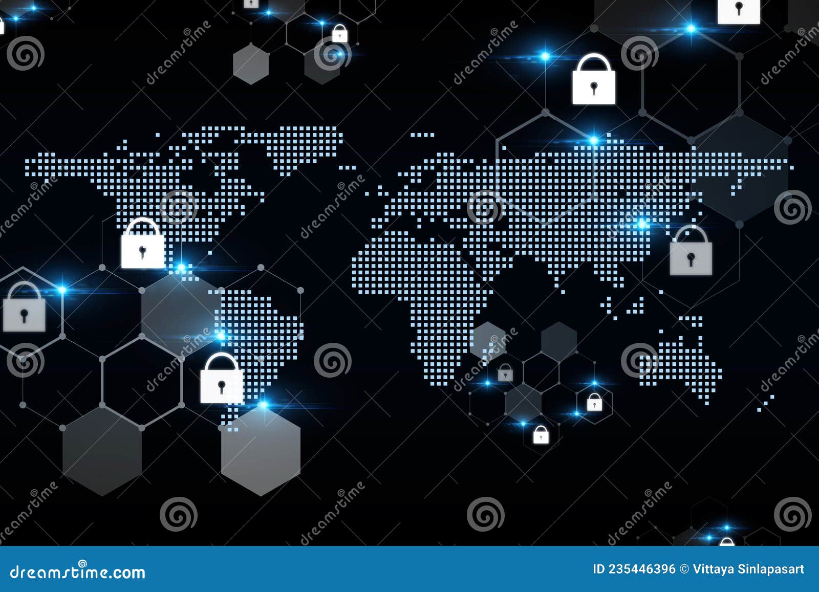 Blockchain. Global World Map Link Connecting with Master Key on Dark ...