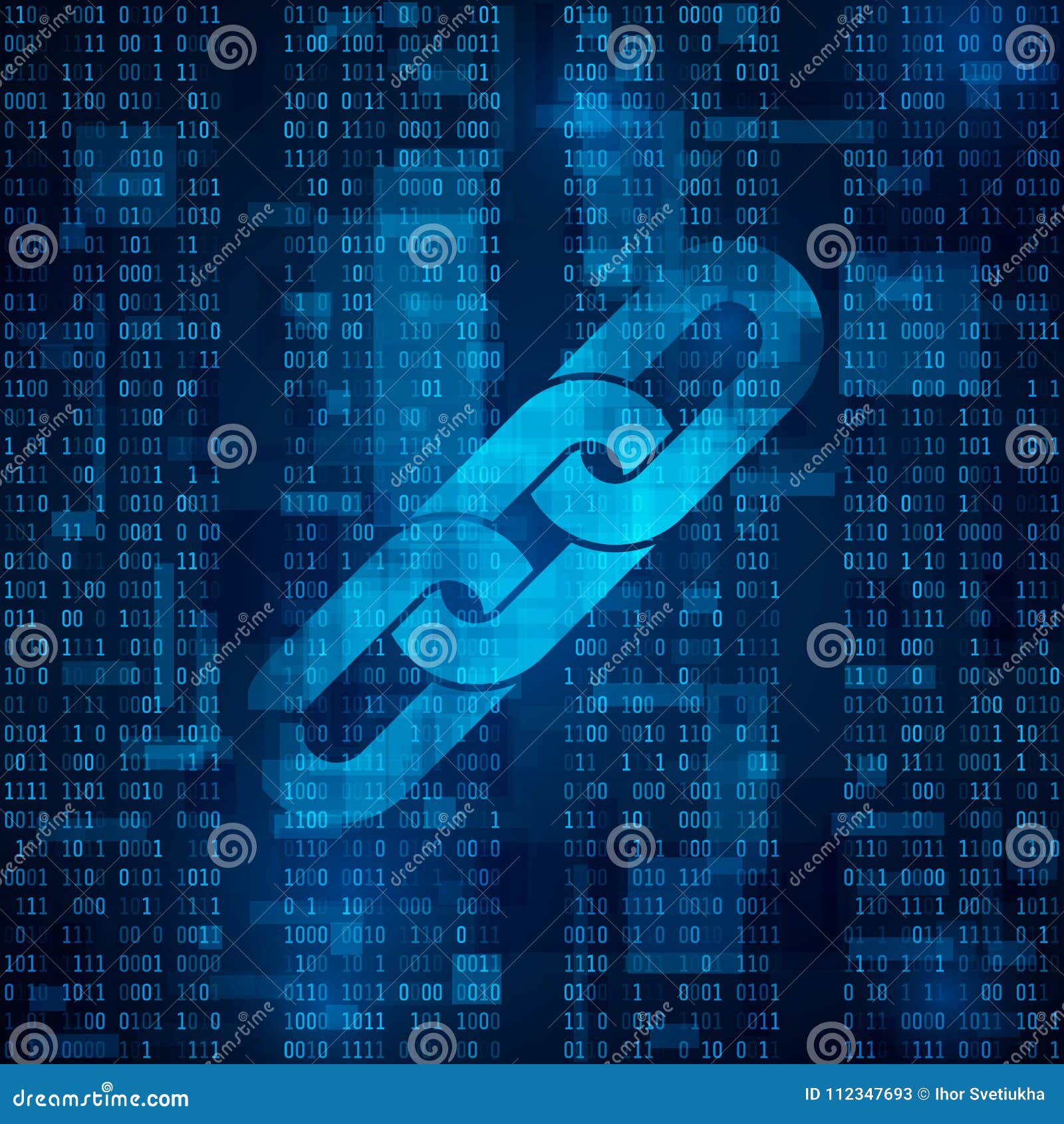 Blockchain Hyperlink Symbol On Binary Code. Chain Symbol On Abstract Blue Matrix Background ...