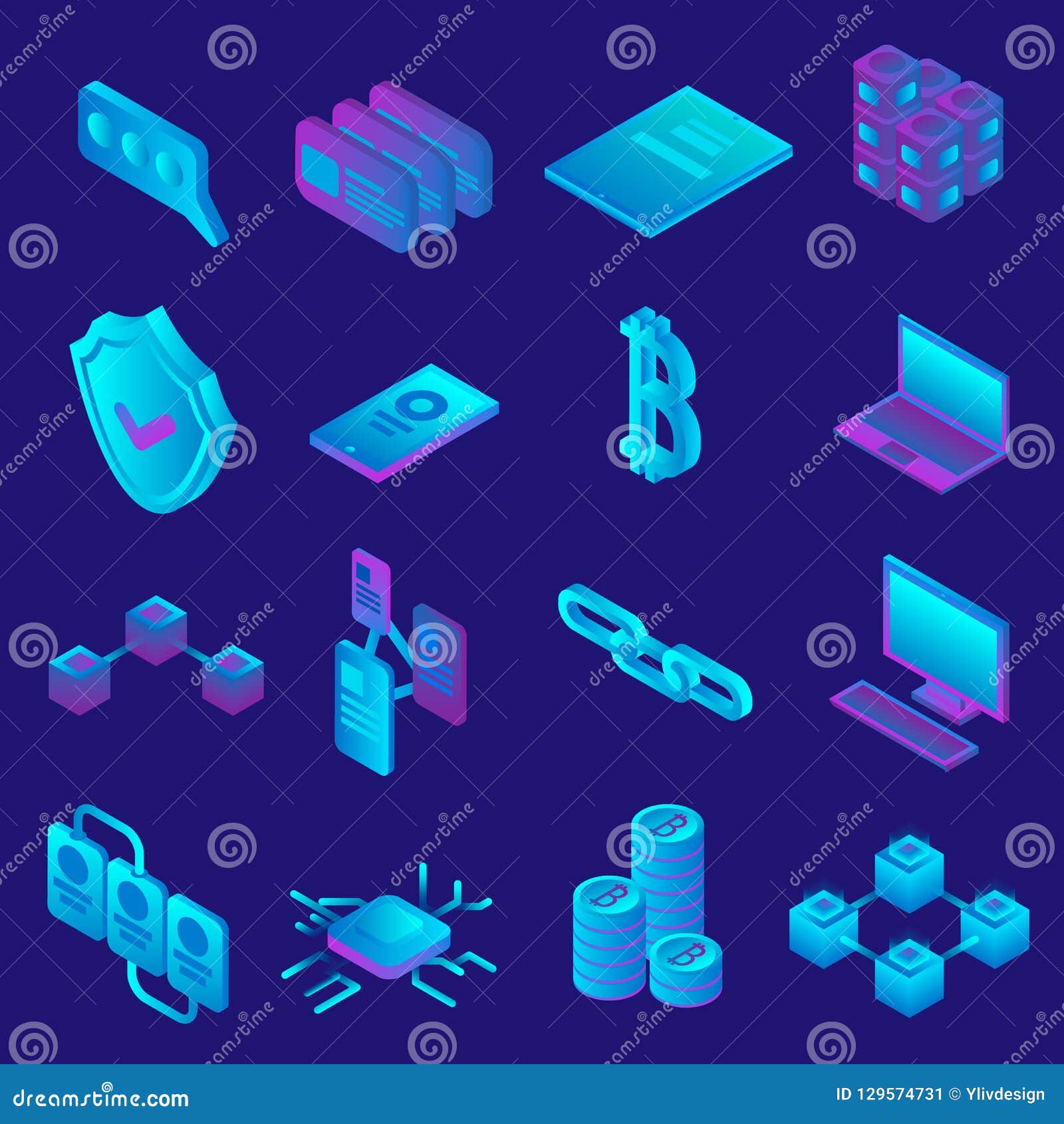 Blockchain Icon Set Isometric Style Stock Vector Illustration Of