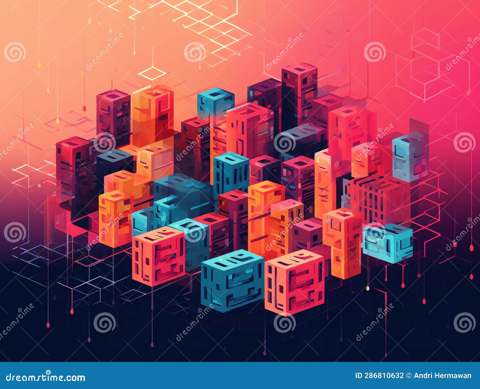Blockchain Inspired Art Technology Stock Illustration - Illustration of ...