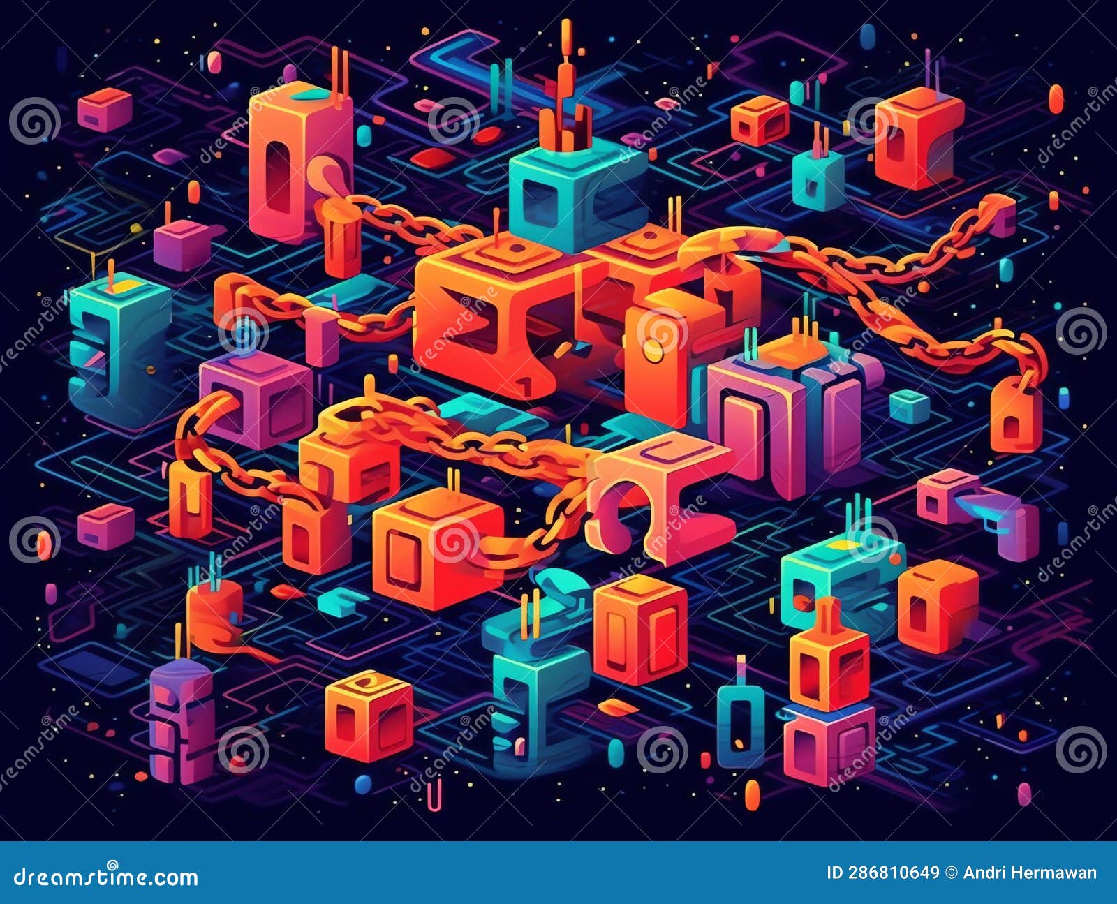 Blockchain Inspired Art Technology Stock Illustration - Illustration of ...