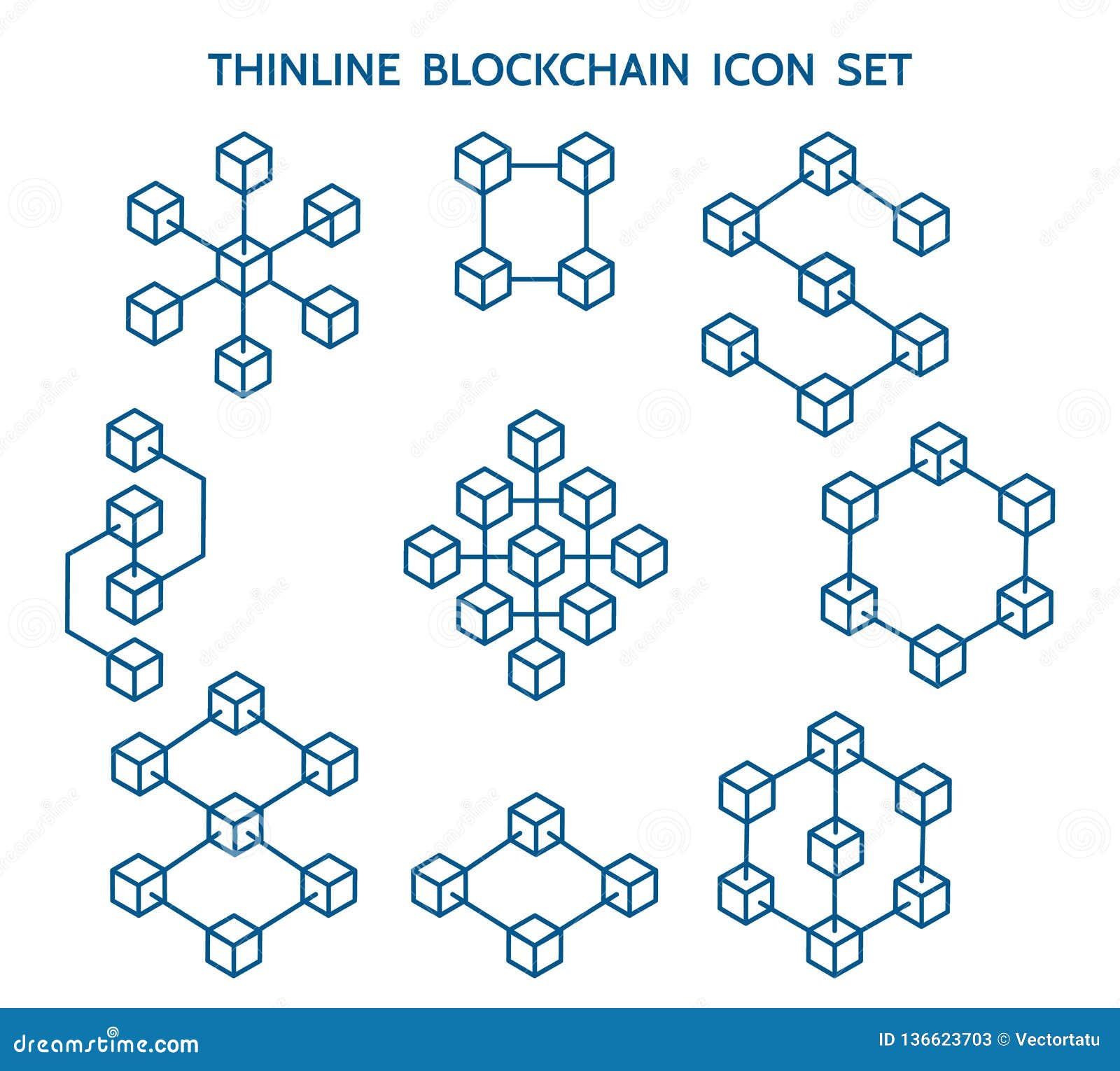 Blockchain Line Icons Stock Vector Illustration Of Concept 136623703