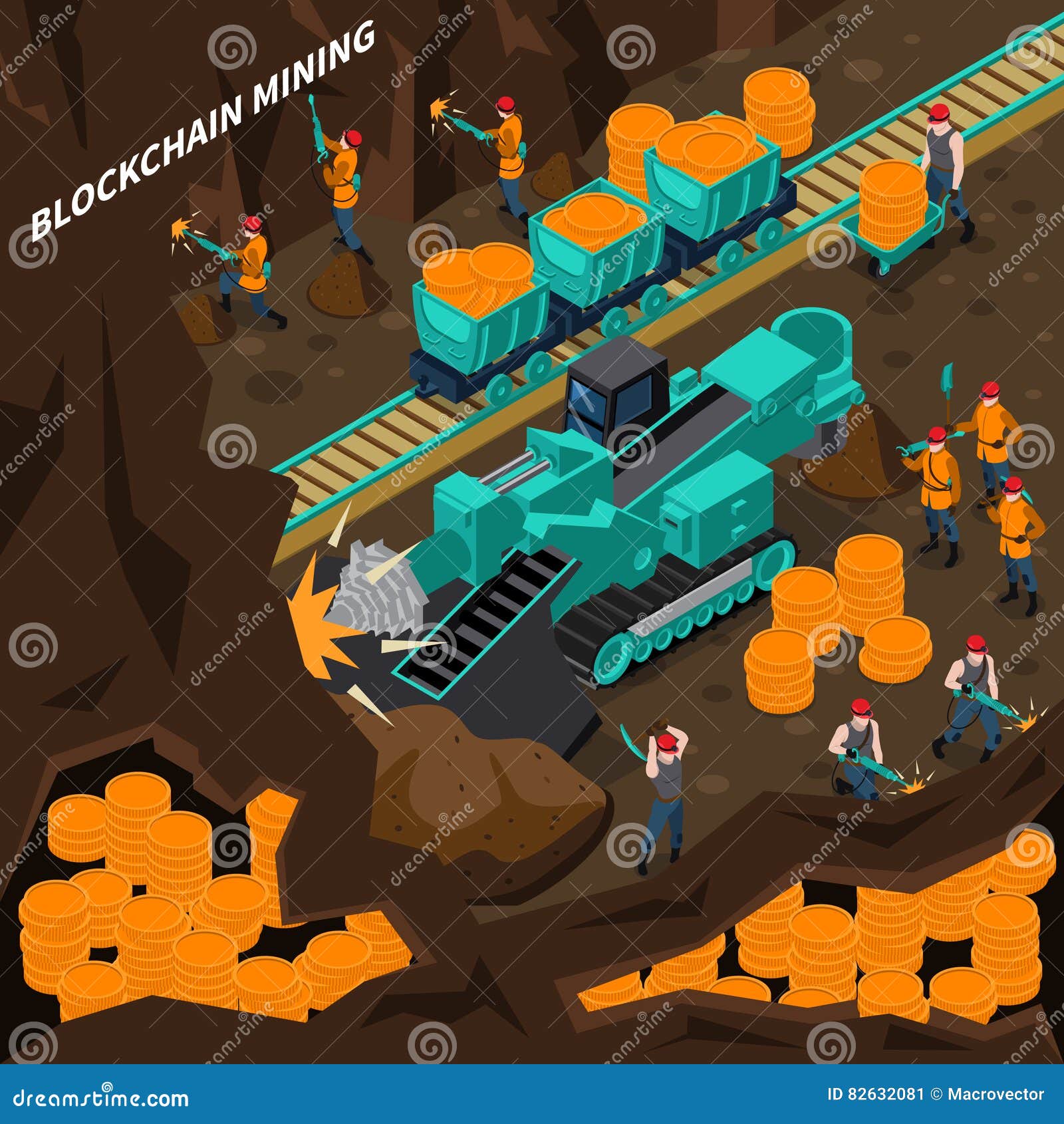 Blockchain Mining Isometric Concept Stock Vector - Illustration of ...