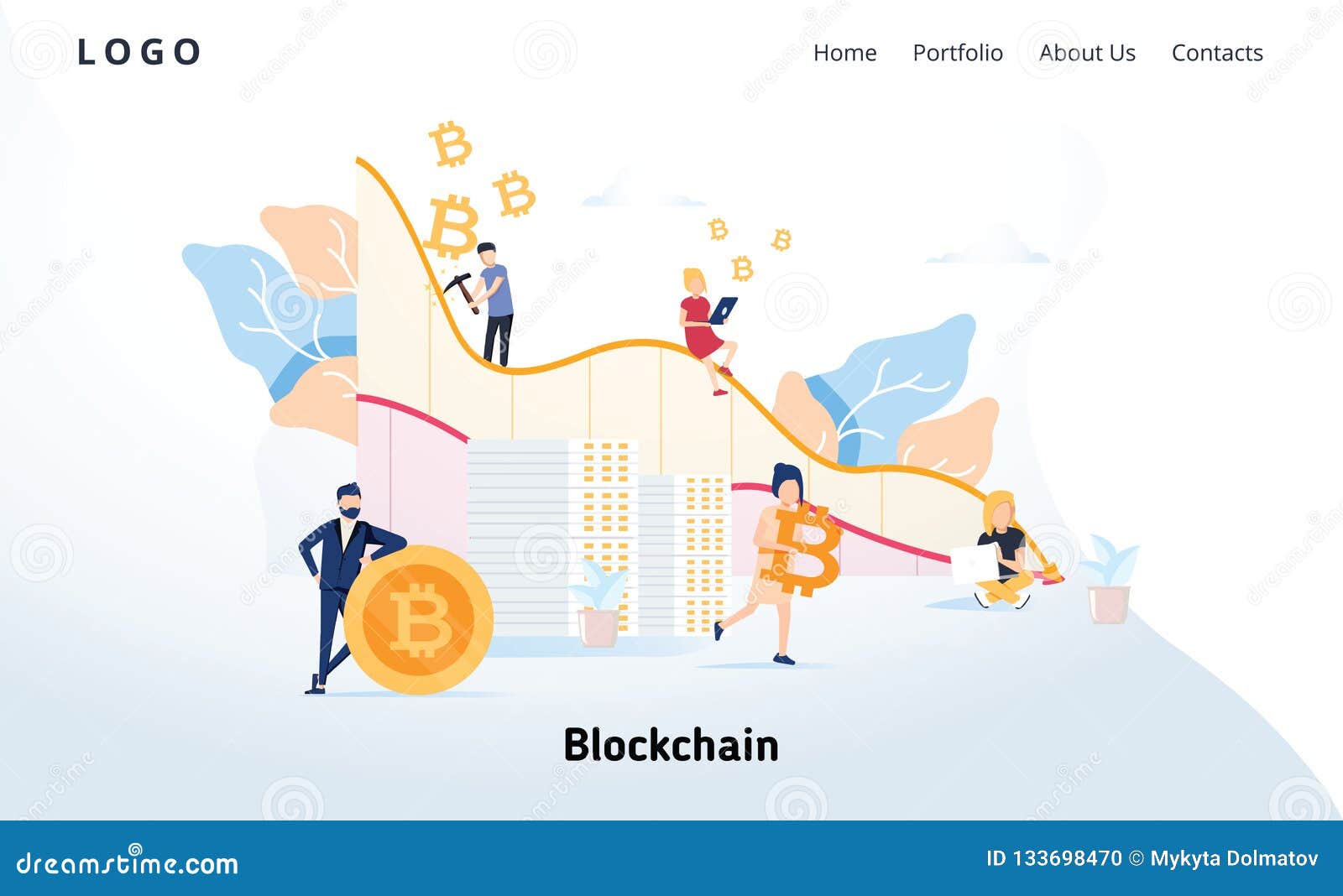 Blockchain Modern Flat Design Concept. Cryptocurrency and People ...