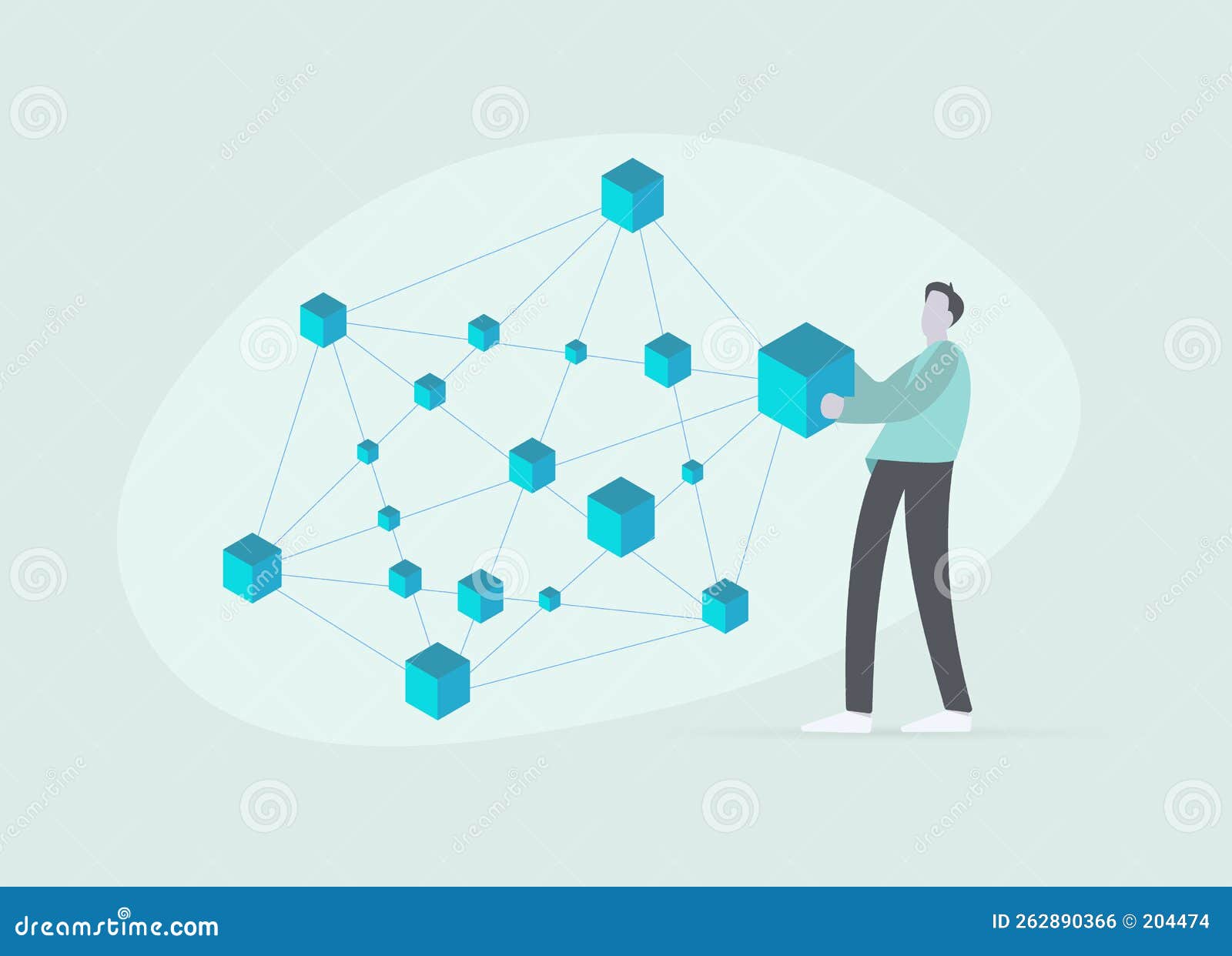 Blockchain Network Concept. Cartoon Character A Participant In A ...