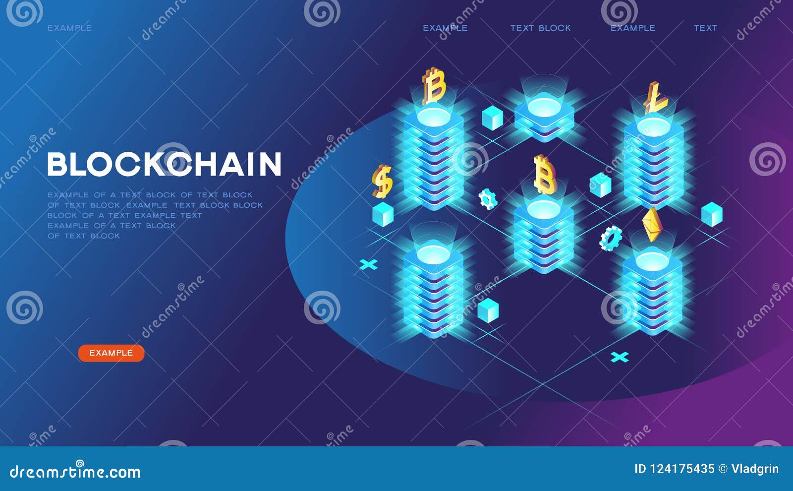 Abstract Blockchain Isometric Concept Banner Stock Vector - Illustration of chain, calculation ...