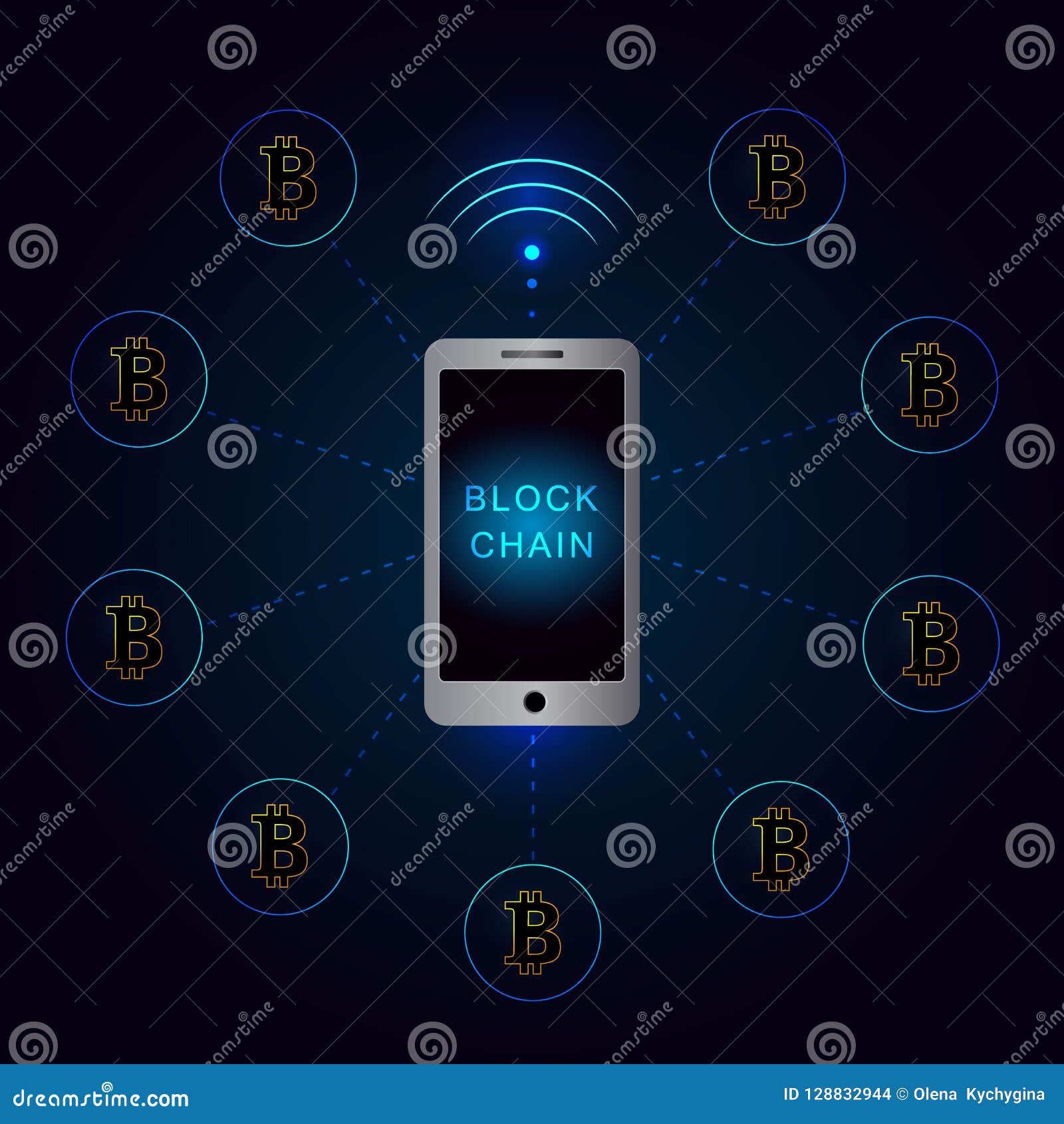 Blockchain Network Using Smartphone Banner. Stock Illustration ...