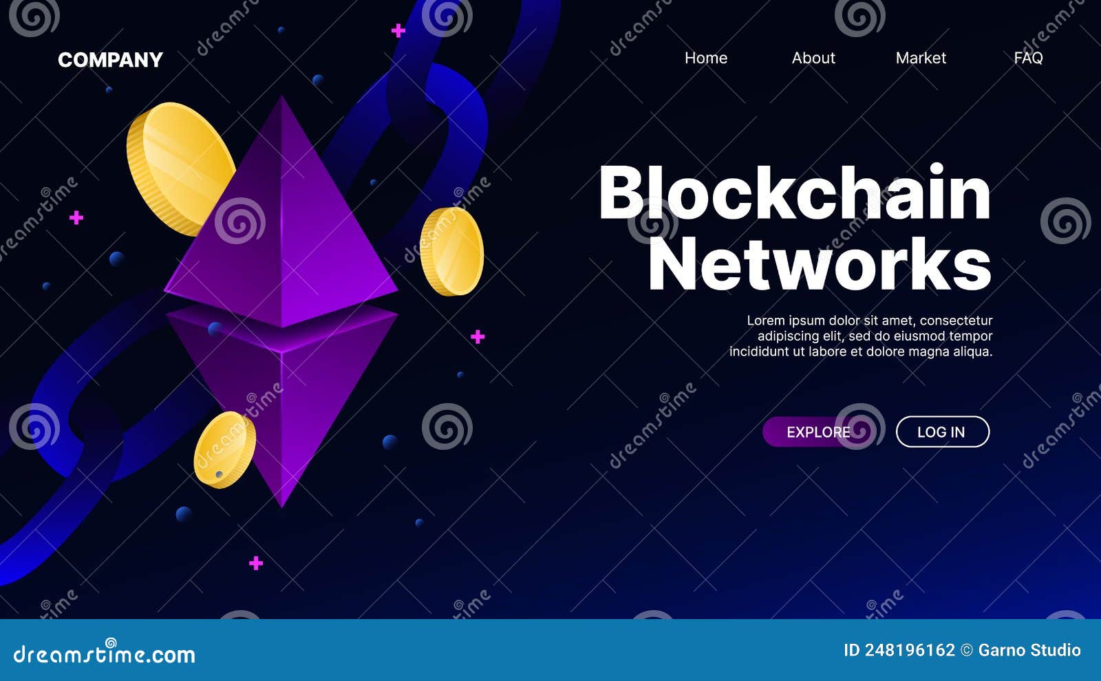 Blockchain Networks. Isometric Web Banner Template Stock Vector ...