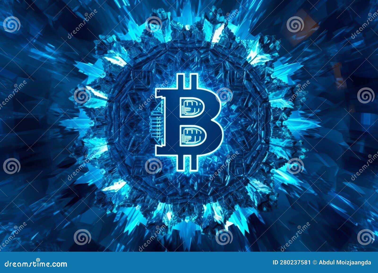 The Blockchain S Essence, an Abstract Blue Bitcoin Sign Made of ...