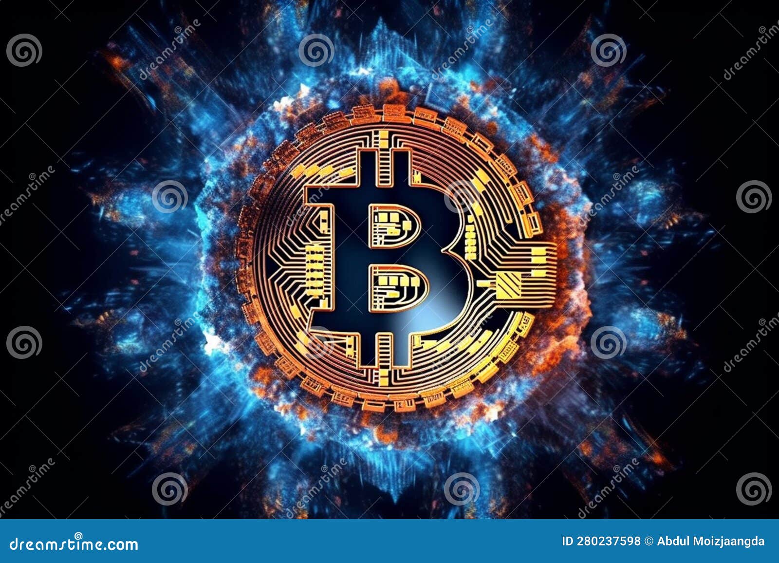 The Blockchain S Essence, an Abstract Blue Bitcoin Sign Made of ...